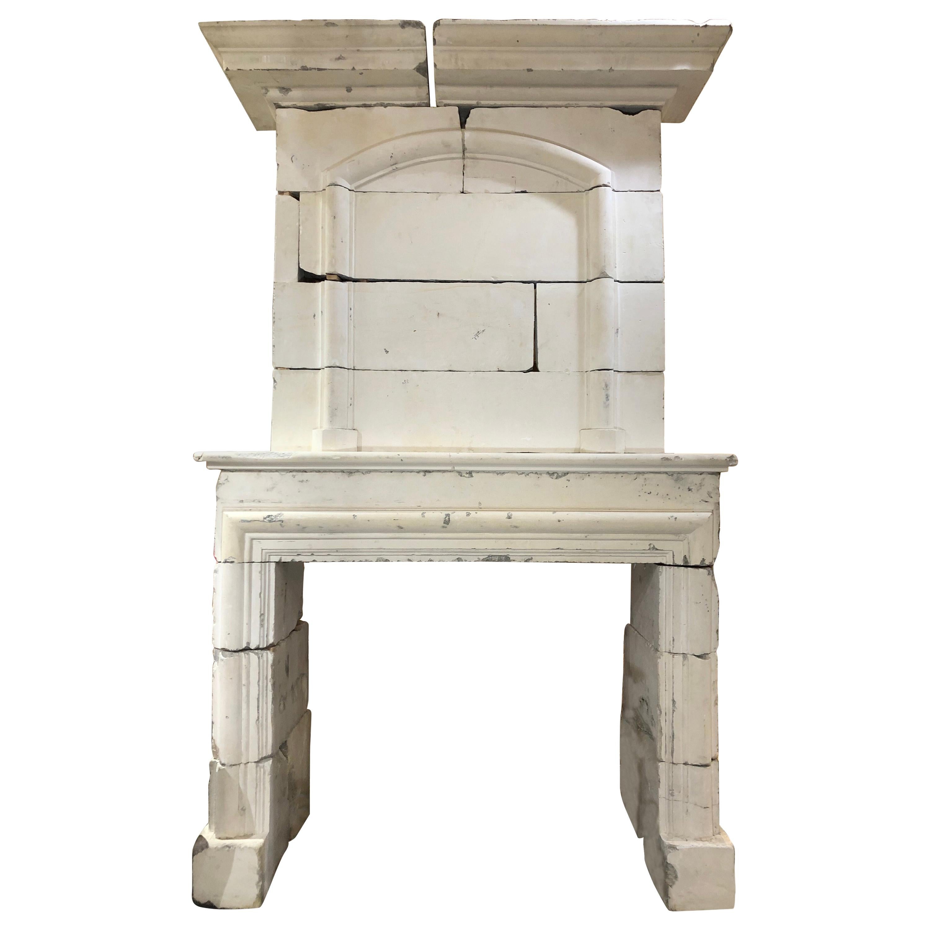 Neo-Gothic Style Composite Limestone Fireplace with Hood at 1stDibs
