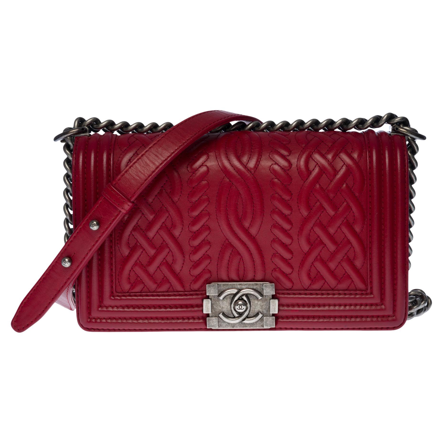 Chanel Red Lambskin Triple Accordion Flap Bag at 1stDibs