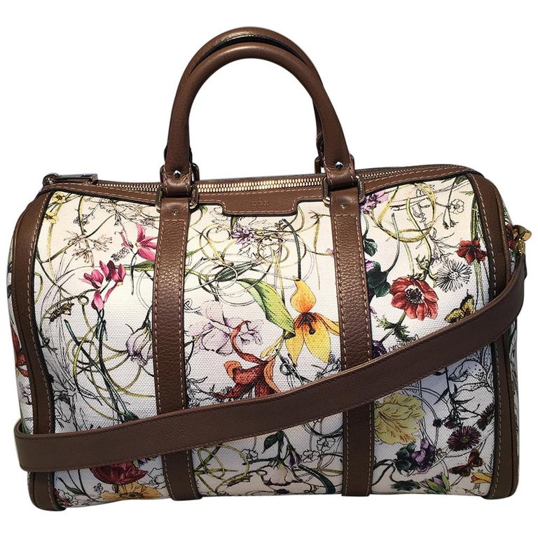 Limited Edition Gucci Vintage Web Floral Canvas Boston Bag For Sale at ...