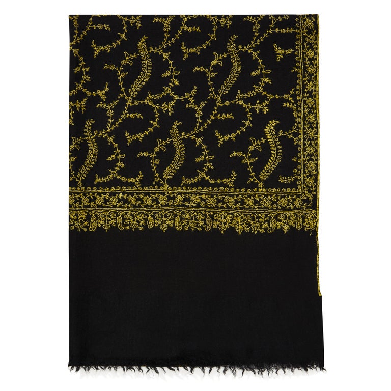 Limited Edition Hand Embroidered Black and Yellow Cashmere Scarf ...