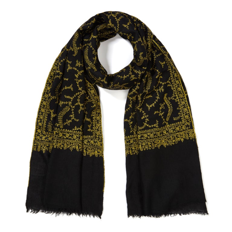 Limited Edition Hand Embroidered Black and Yellow Cashmere Scarf ...