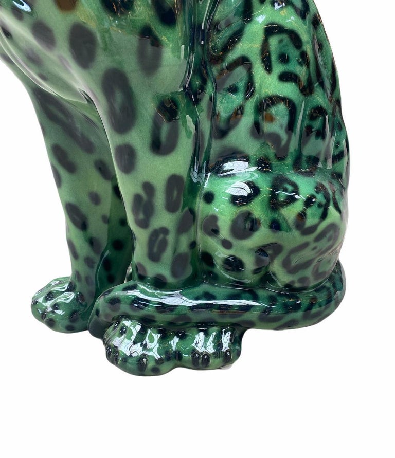 Limited Edition Italian Porcelain Seated Green Leopard at 1stDibs