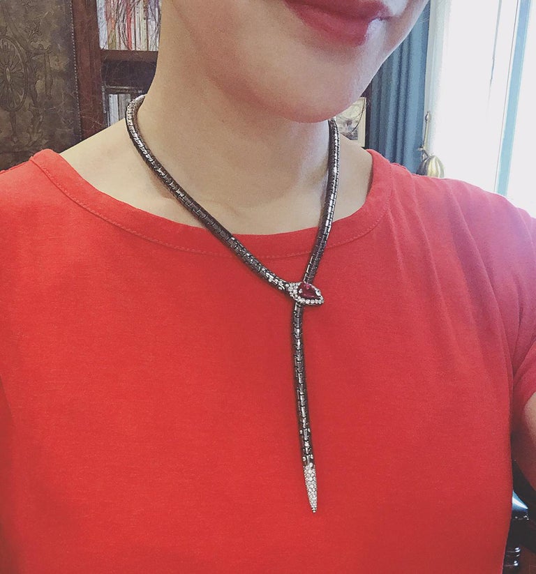 Limited Edition Snake/Serpentine Necklace, Black Tourmaline, Ruby and ...