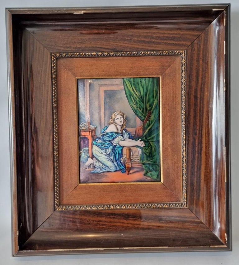 Limoges Enamel on Copper Panel of a Lady in Frame For Sale at 1stDibs