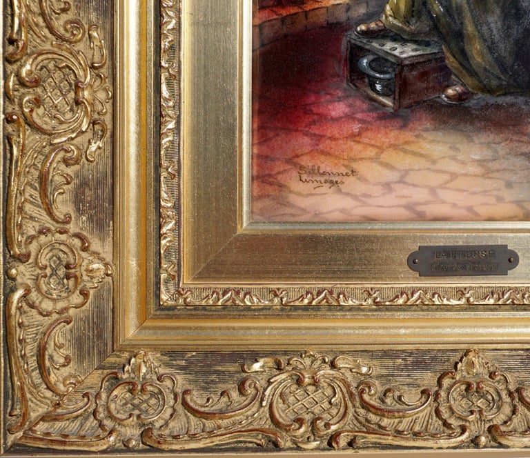 Limoges Enamel Plaque “La Fileuse” For Sale at 1stDibs