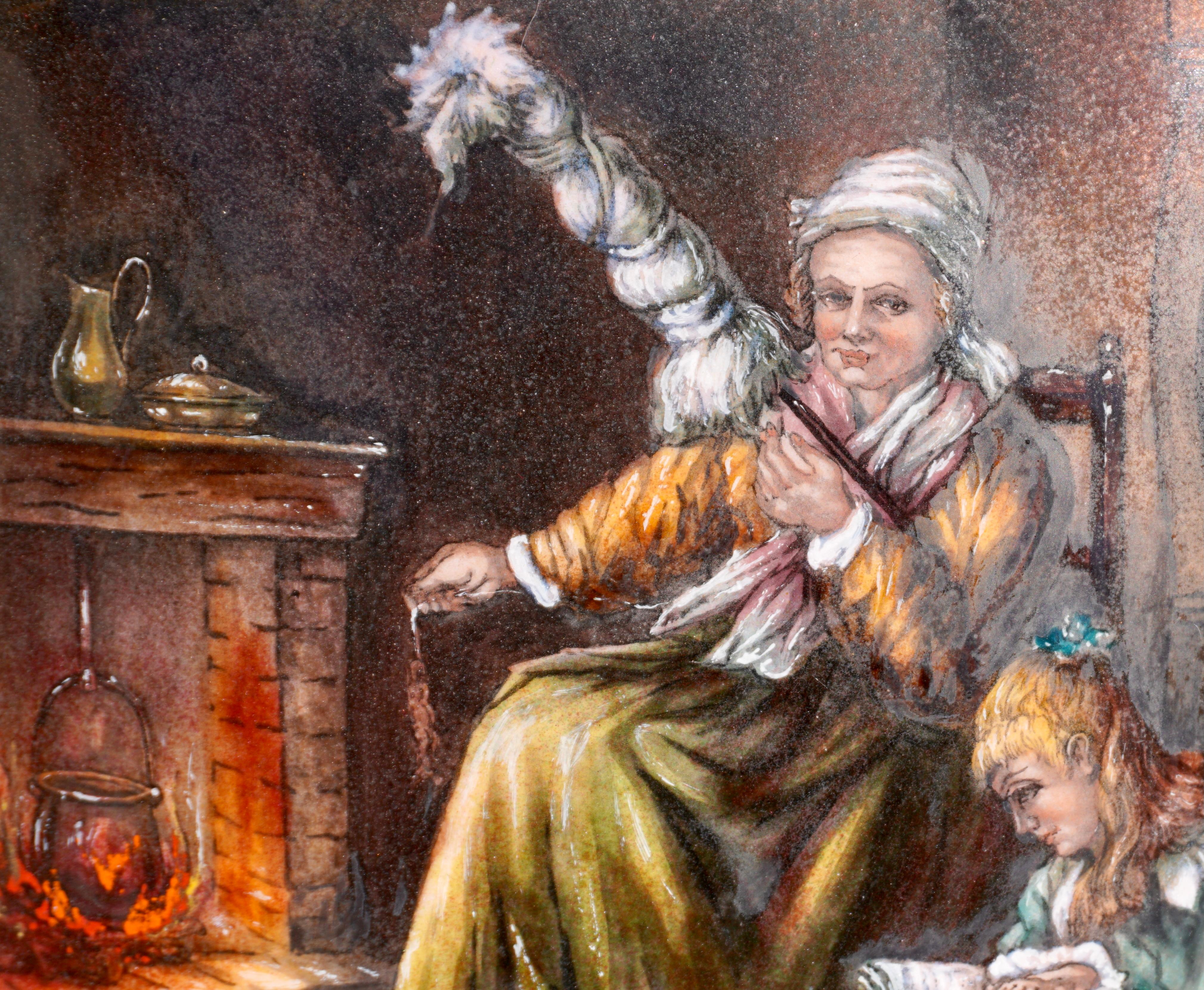 Limoges Enamel Plaque “La Fileuse” For Sale at 1stDibs