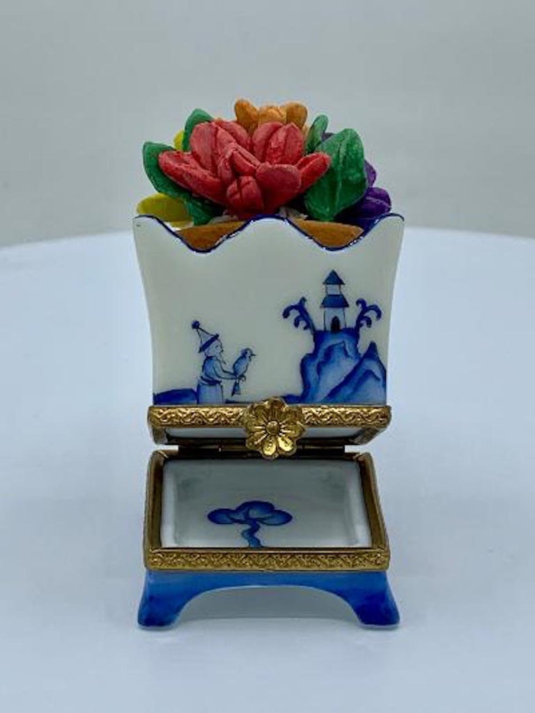 Limoges France Hand Painted Blue Willow Design Flower Pot Porcelain ...