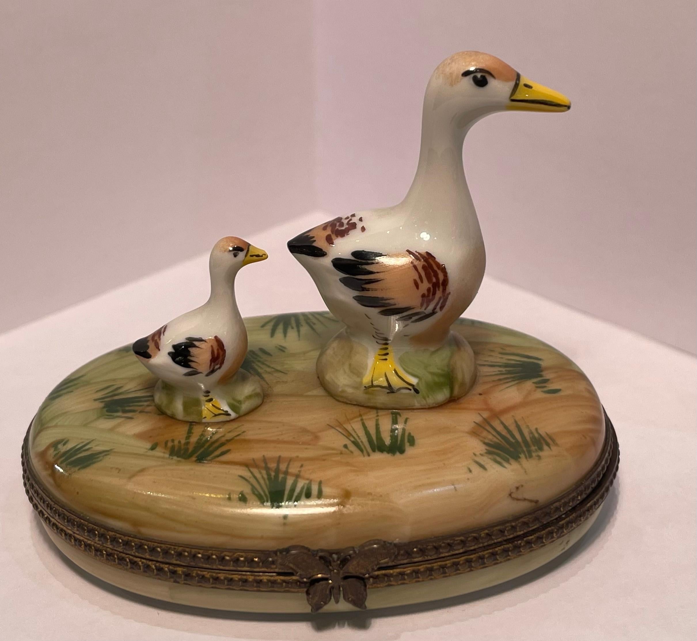 Limoges France Hand-Painted Porcelain Mother Duck and Duckling Trinket ...