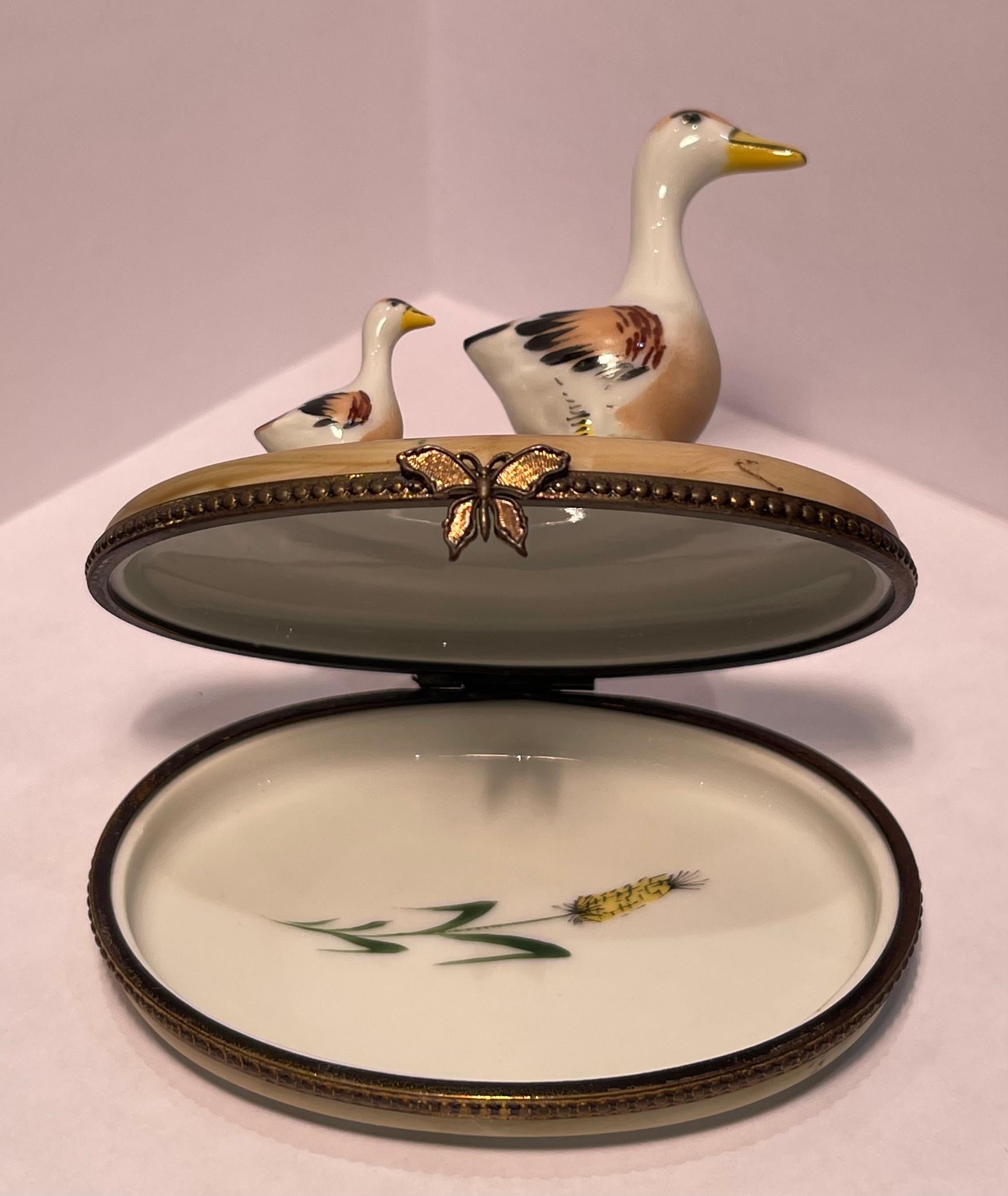 Limoges France Hand-Painted Porcelain Mother Duck and Duckling Trinket ...