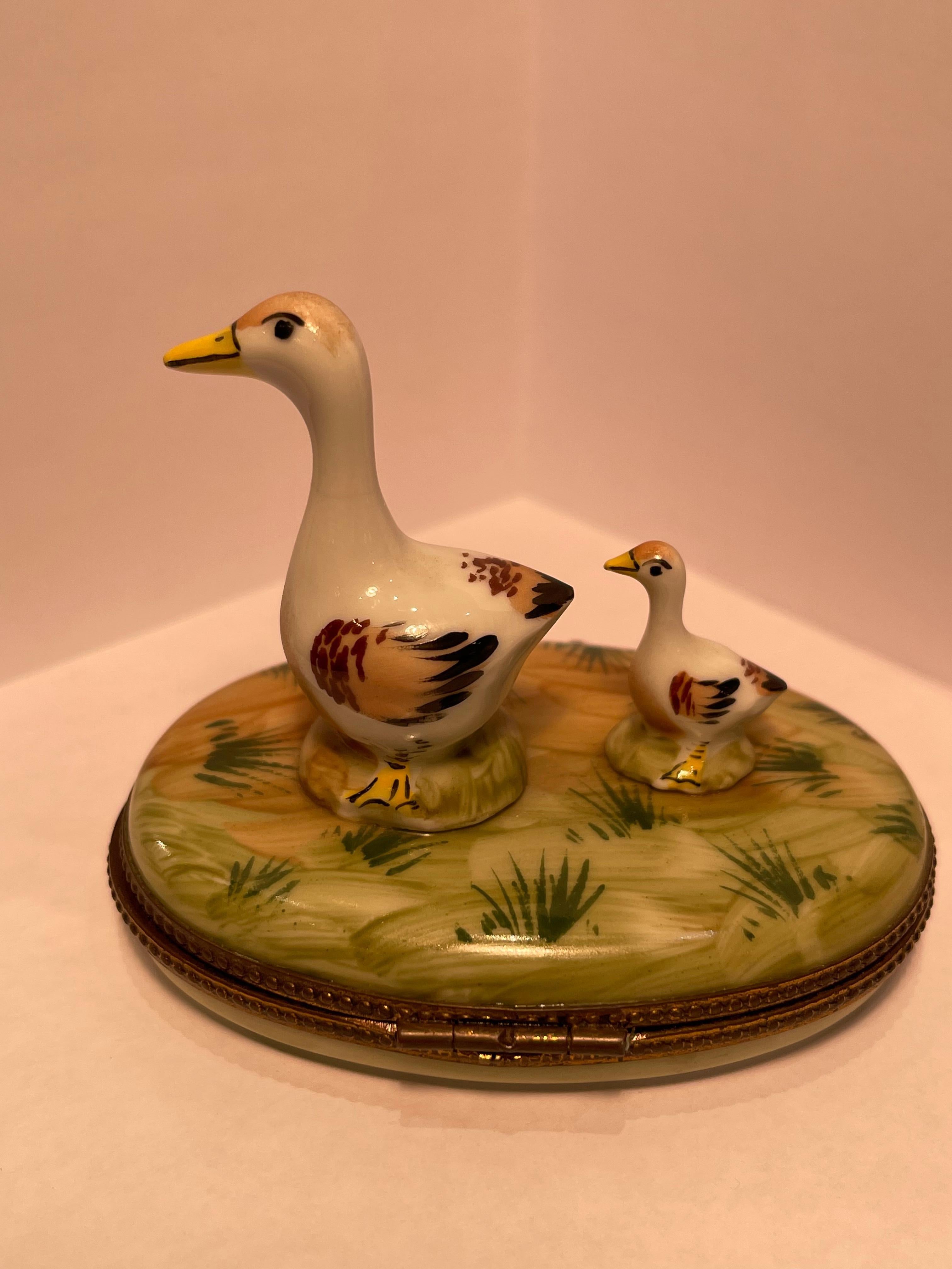 Limoges France Hand-Painted Porcelain Mother Duck and Duckling Trinket ...
