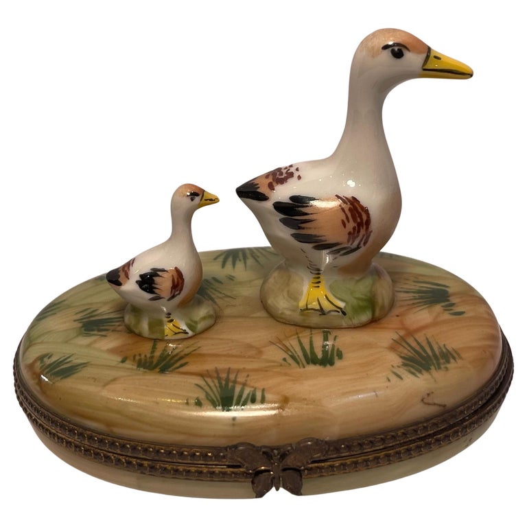 Limoges France Hand-Painted Porcelain Mother Duck and Duckling Trinket ...