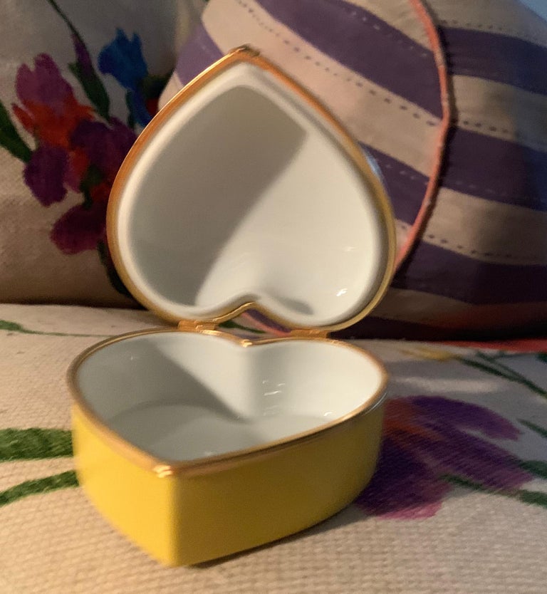 Limoges Porcelain Heart Trinket Box, Canary Yellow, French Porcelain ...