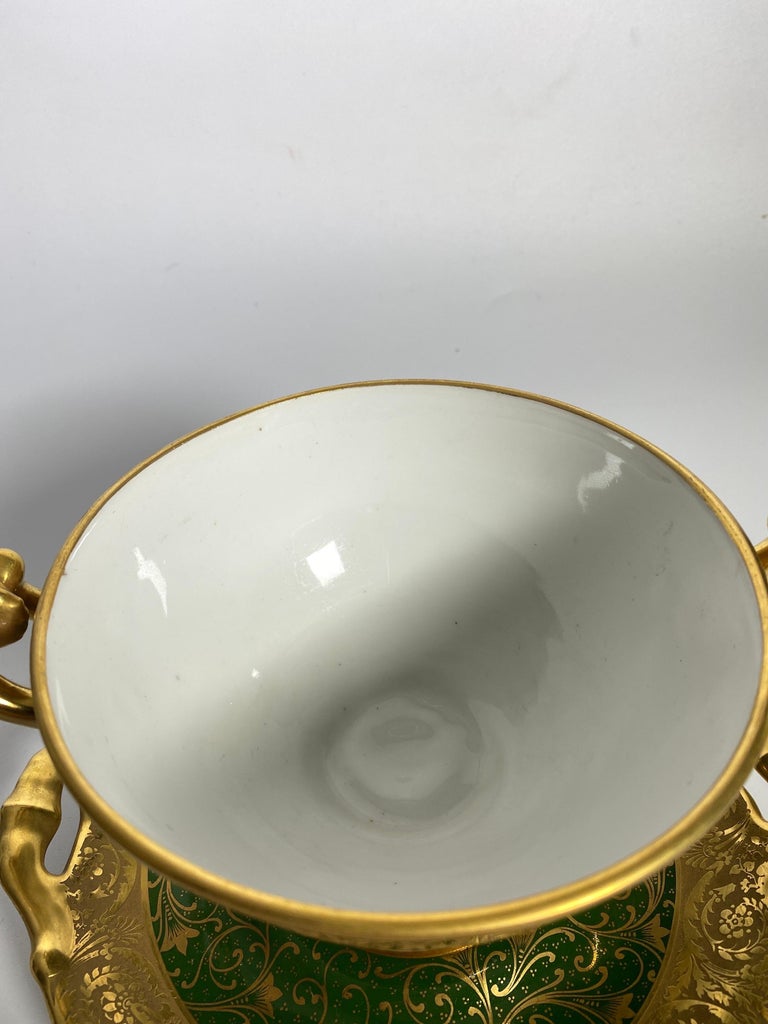 Limoges Urn or Bowl Porcelain, Green and Gold Color, Made in France ...