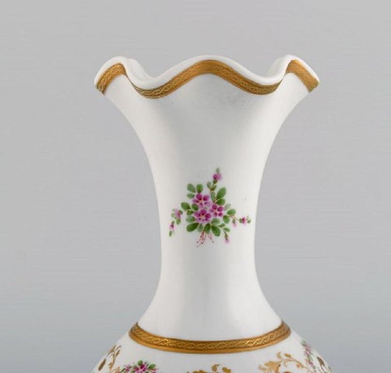 Limoges Vase in Hand Painted Porcelain with Floral and Gold Decoration ...
