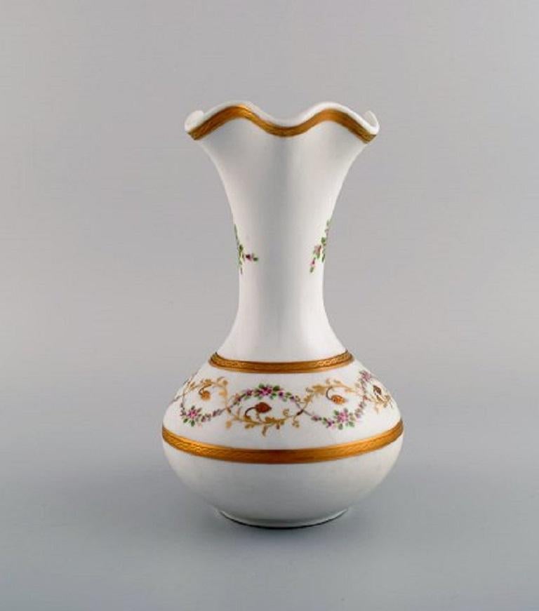 Limoges Vase in Hand Painted Porcelain with Floral and Gold Decoration ...