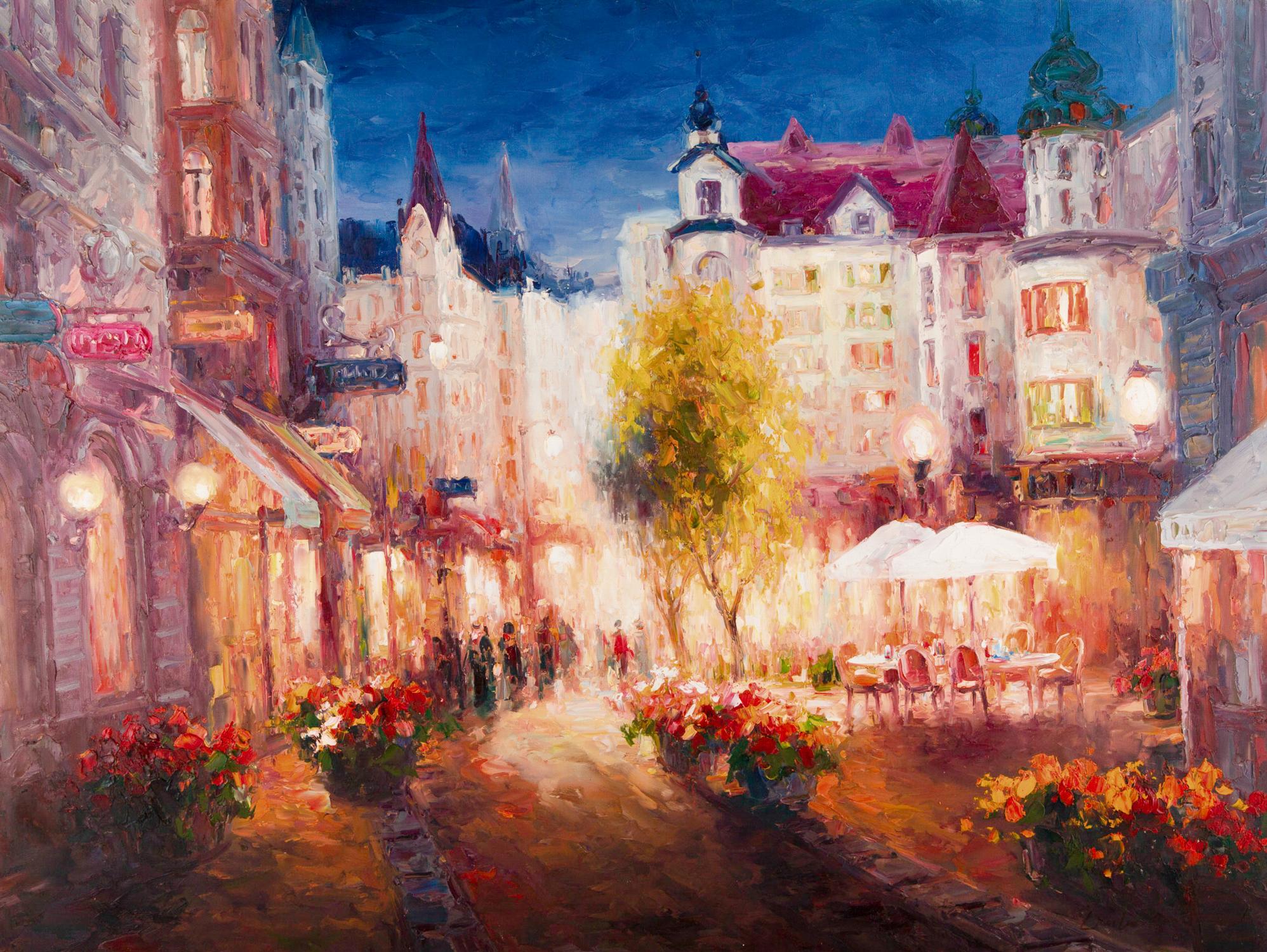Lin Hongdan - Lin Hongdan Impressionist Original Oil On Canvas "Night 2 ...
