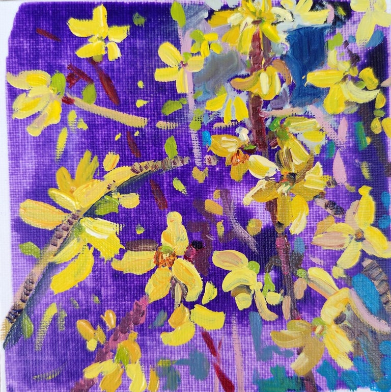 Linda Clerget - Abstract yellow and purple flower painting 'YELLOW ...