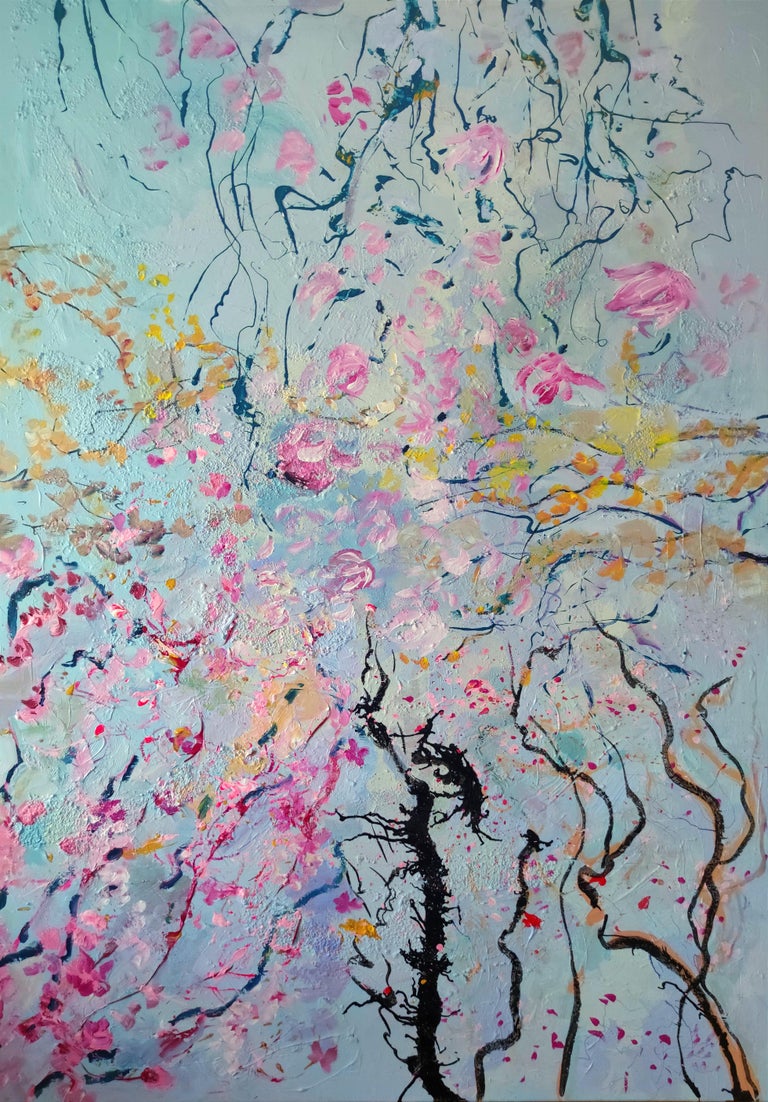 Linda Clerget - Large abstract expressionist floral painting, "Nature ...