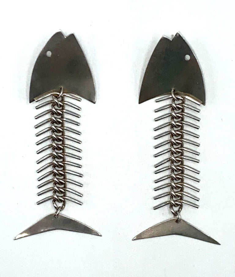 Linda Hesh 1990s Artisan Sterling Fish Earrings at 1stDibs