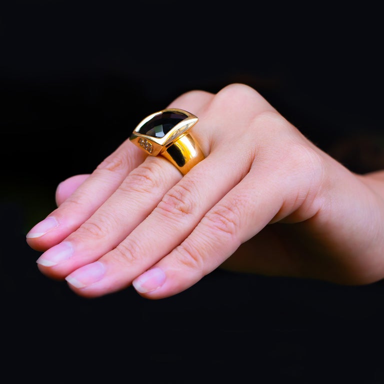 Linda Joslin Faceted Onyx Ring with .40 Carat Diamonds 18 Karat Yellow ...