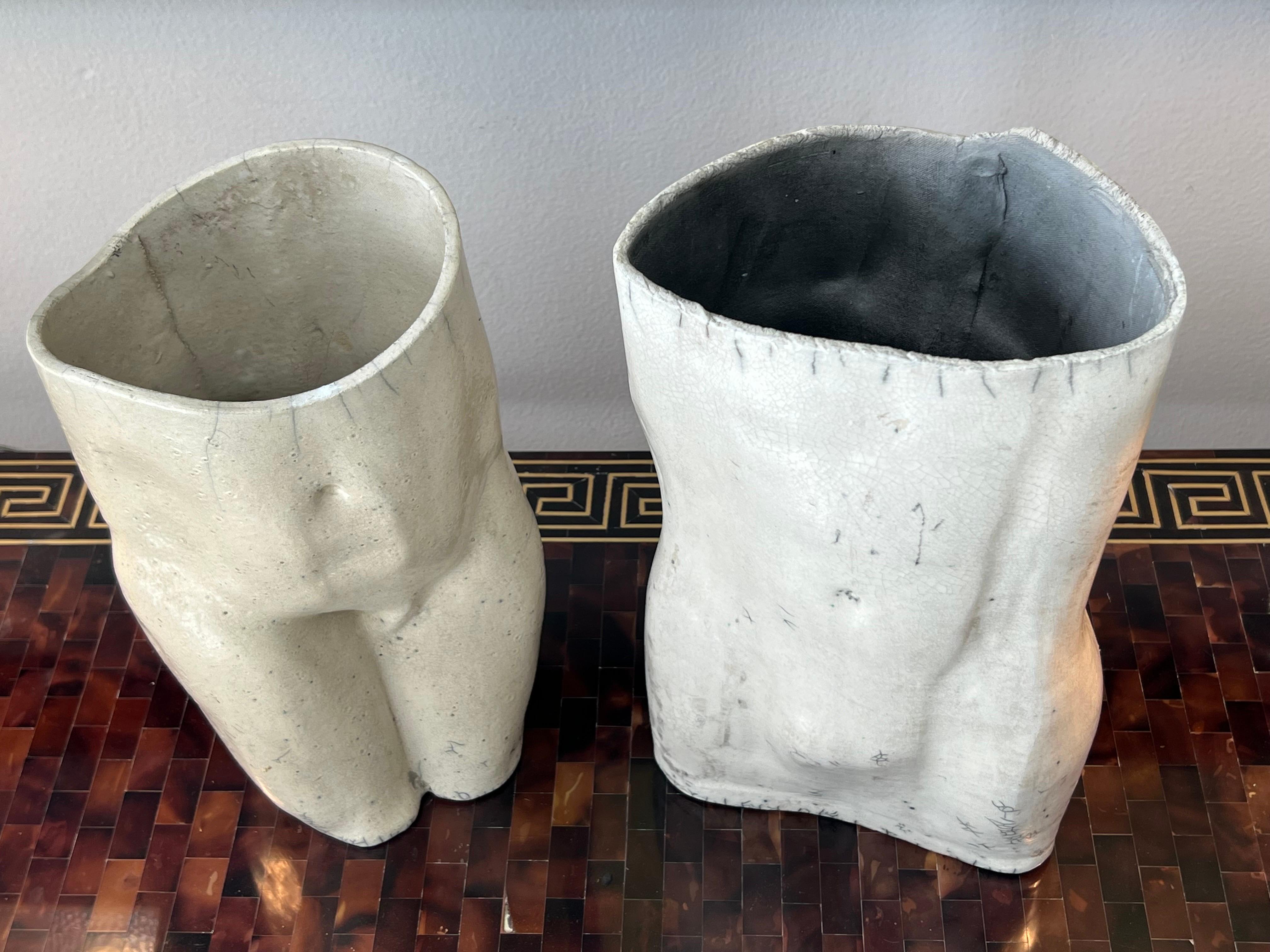 Linda Mielke Roku Man and Woman Torso Pottery Vases For Sale at 1stDibs