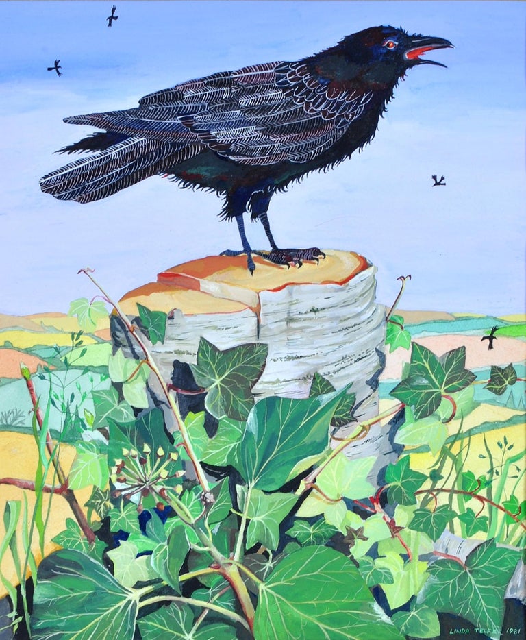 Linda Telfer - Crow and Ivy - Modernist English Gouache Animal Painting ...