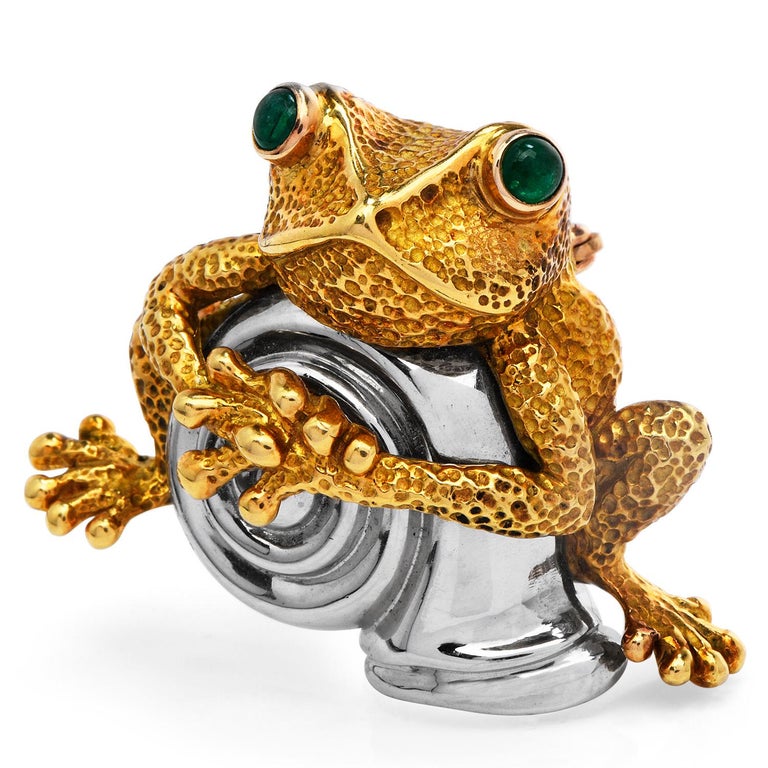 Lindsay and Co. Vintage Emerald Platinum 18K Gold Frog Brooch Pin For ...