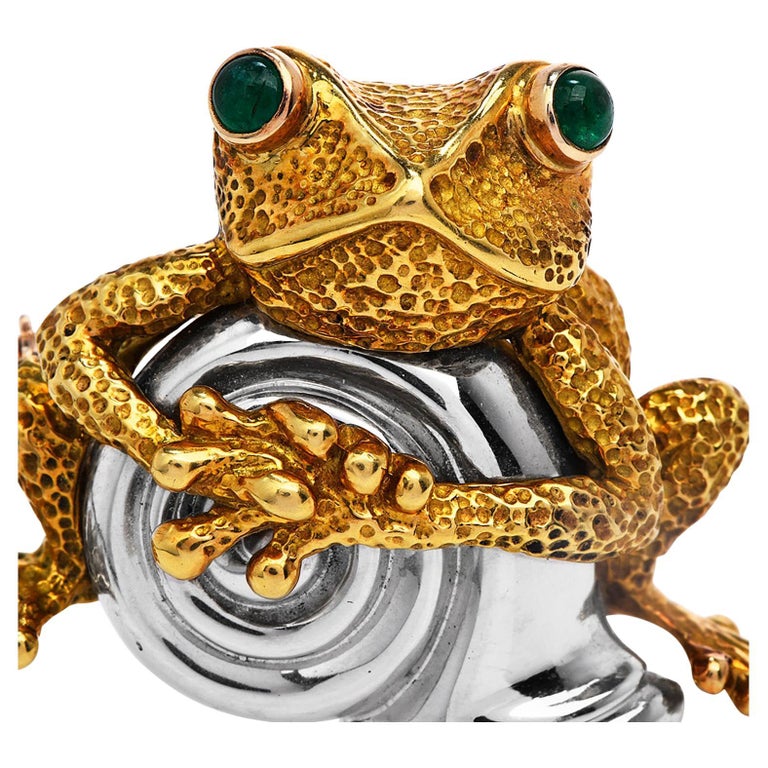 Lindsay and Co. Vintage Emerald Platinum 18K Gold Frog Brooch Pin For ...