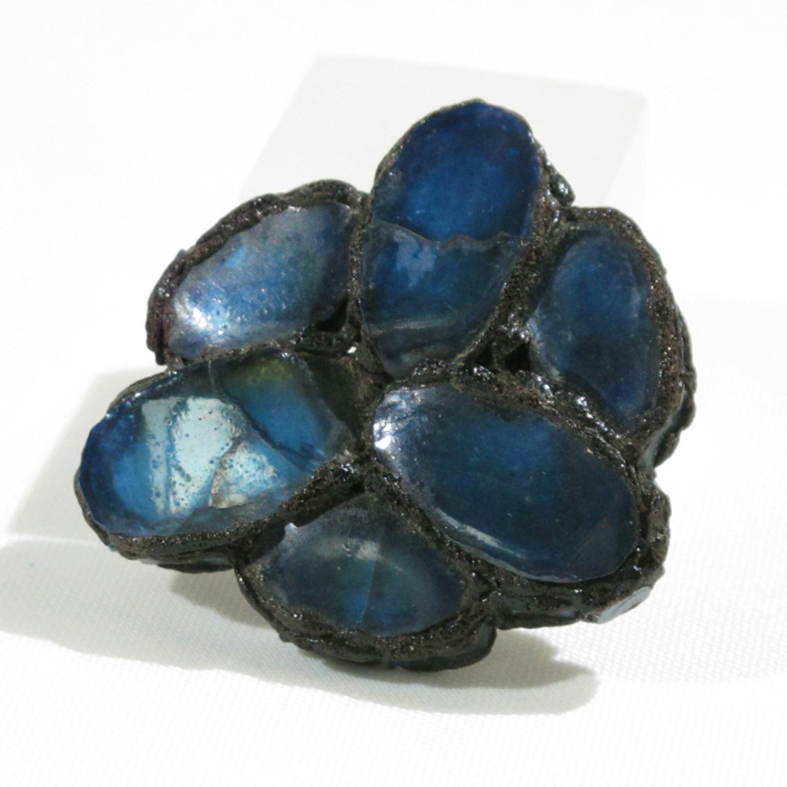 Line Vautrin Blue Mirror and Black Talosel Brooch Pin For Sale at 1stDibs
