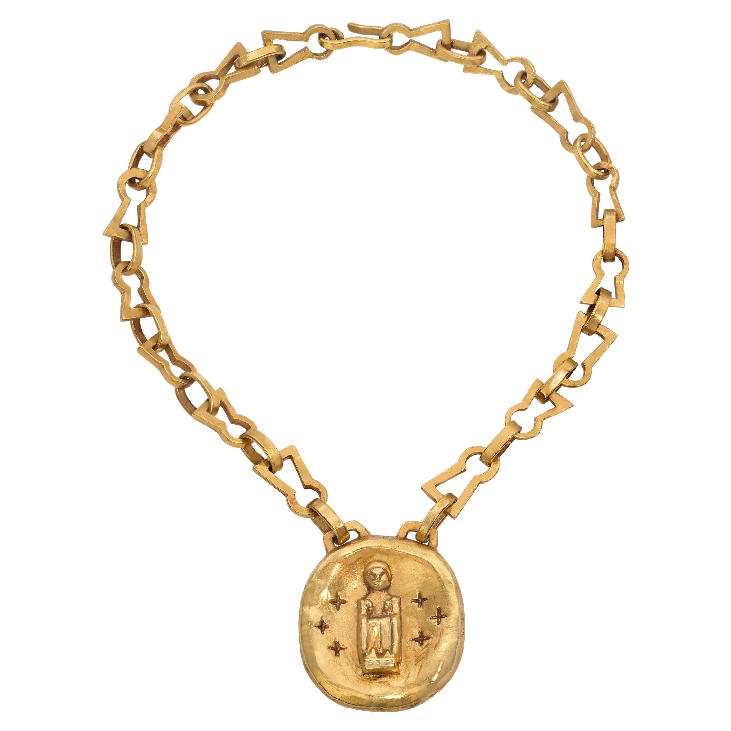 Line Vautrin Collectible Gilt Bronze "Sainte Foy" Necklace, c. 1945 For ...