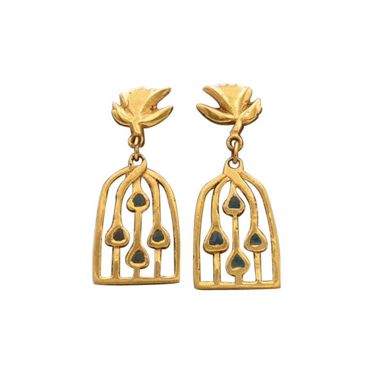 Line Vautrin, Fr, a Pair of Gilded Bronze Earrings " Les Oiseaux ...