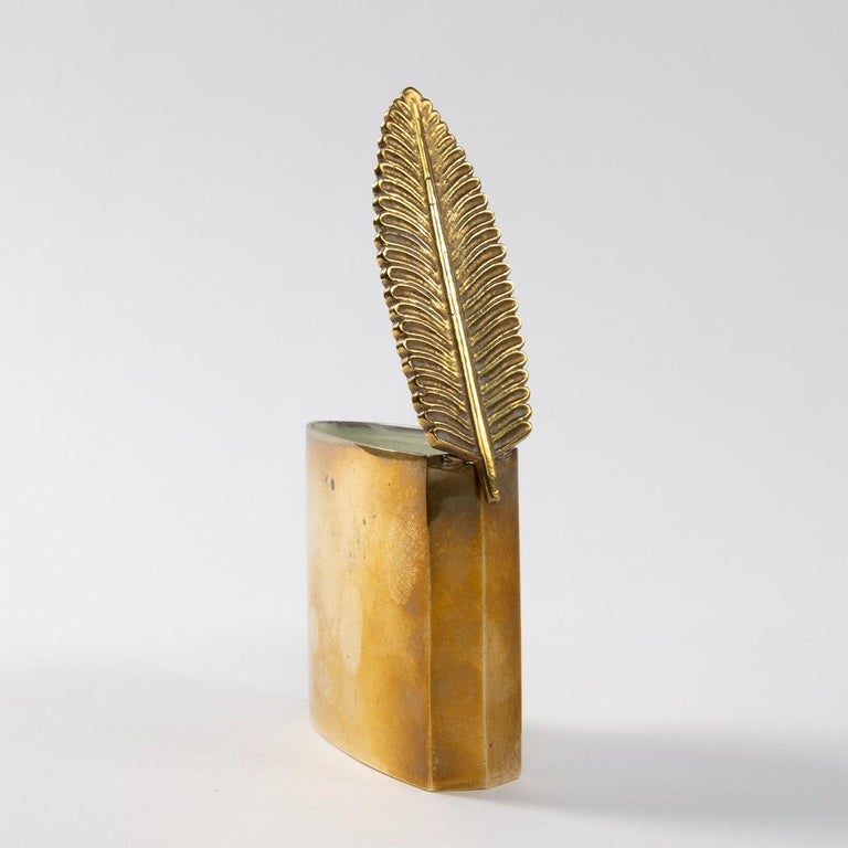 Line Vautrin, France, "Plume" Gilded Bronze Box at 1stDibs