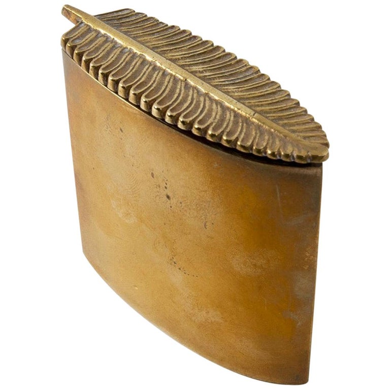Line Vautrin, France, "Plume" Gilded Bronze Box at 1stDibs