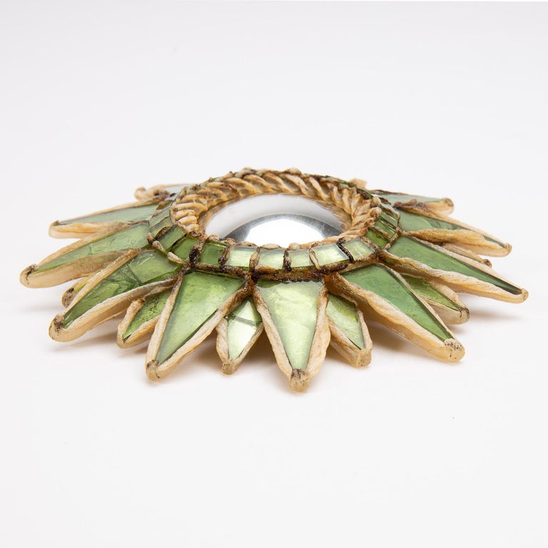 Line Vautrin, French, Mirror "Soleil A Pointes" Green Incrusted Mirrors ...
