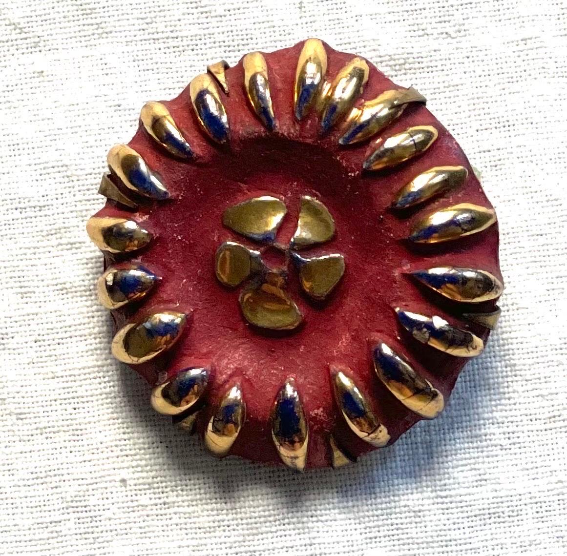Line Vautrin Red, Blue, and Gold Ceramic Brooch Pin For Sale at 1stDibs