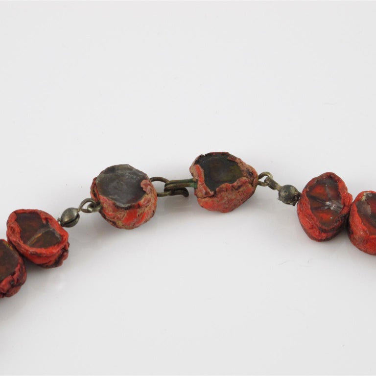 Line Vautrin Red Talosel Resin and Mirrors Necklace For Sale at 1stDibs