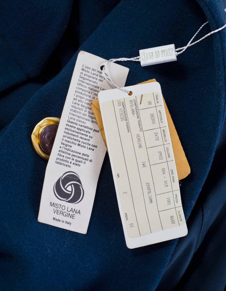 Linea 2 Teal Wool Coat Sz IT38 For Sale at 1stDibs