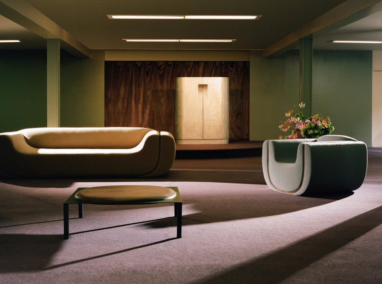 Linea Armchair, COM upholstered with walnut detail, by Estudio Persona ...