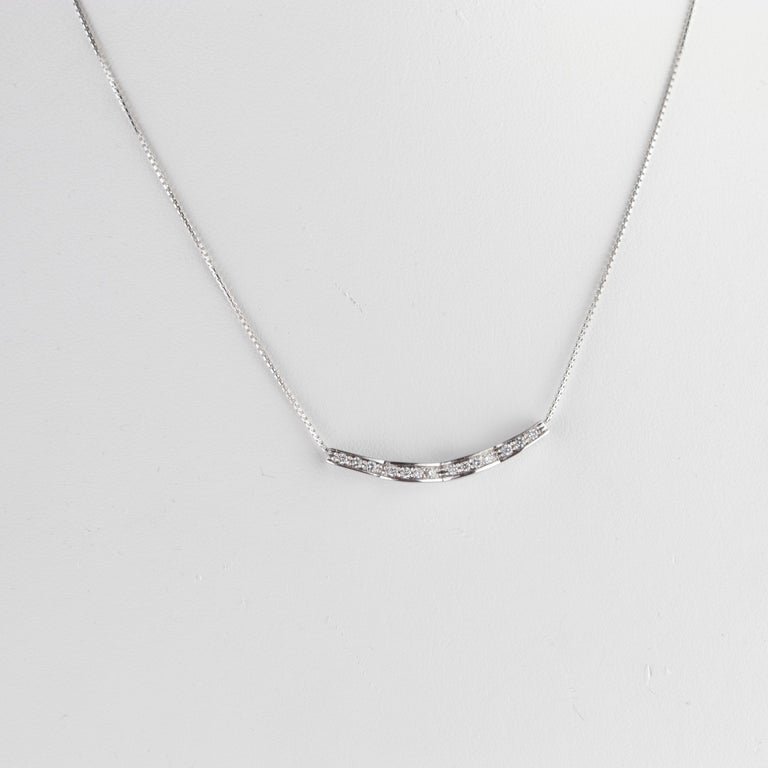 Linear Curved Horizontal Diamond Bar Chain Pendant 18 Karat White Gold ...