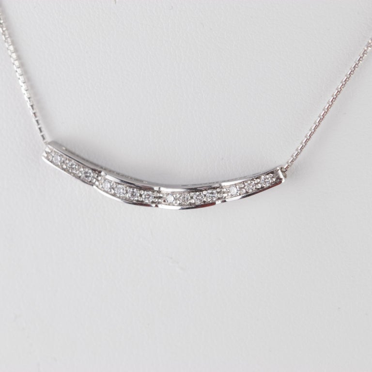Linear Curved Horizontal Diamond Bar Chain Pendant 18 Karat White Gold ...