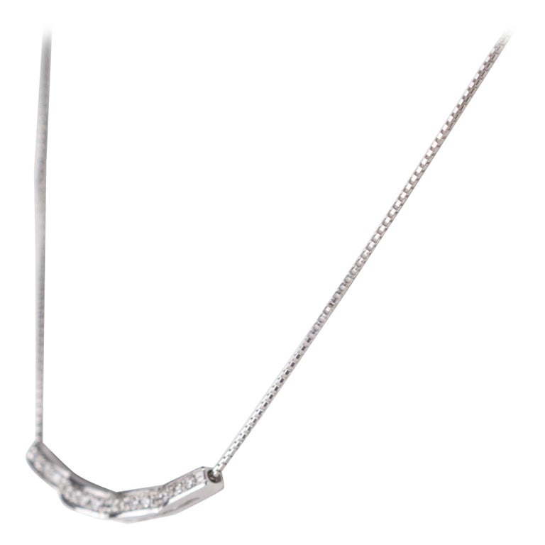 Linear Curved Horizontal Diamond Bar Chain Pendant 18 Karat White Gold ...