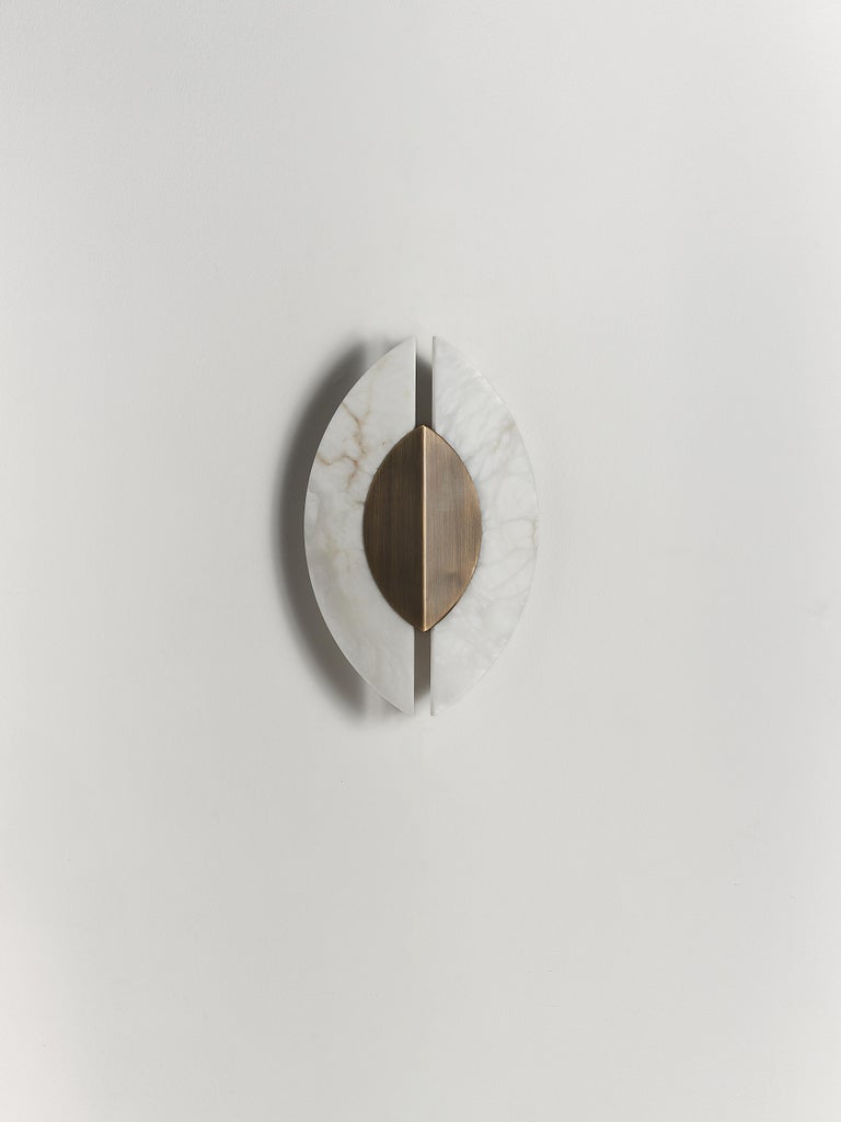 Linear Italian Alabaster Wall Sconce "Shield", Brushed Bronze For Sale ...