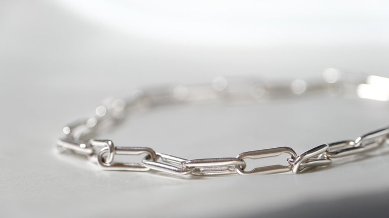 Linear Link Curved Necklace, 18k White Gold For Sale at 1stDibs