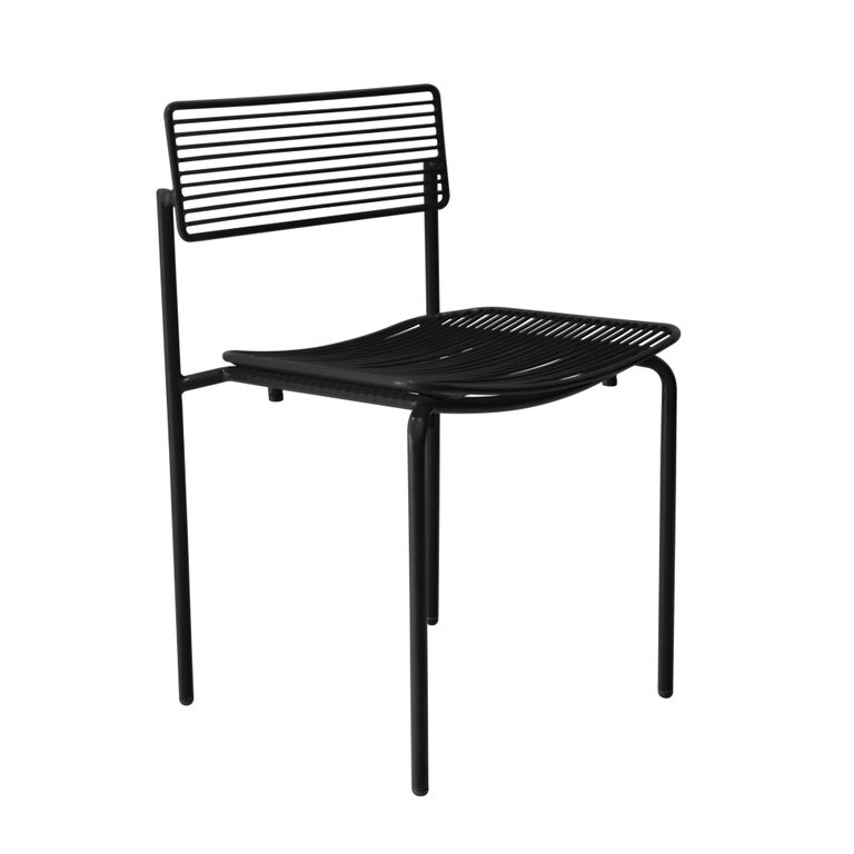 Linear and Modern Black Metal Wire Dining Chair For Sale at 1stDibs