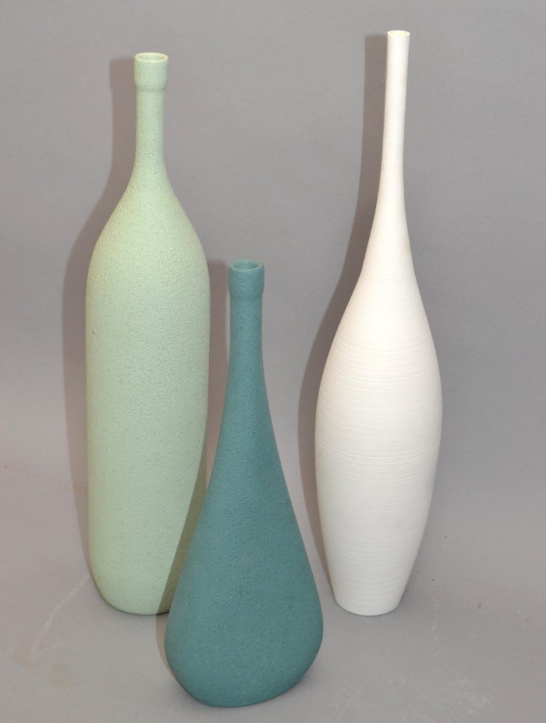Lineasette Italy Ceramic Pottery Wheat Vases Mint Green White Vintage ...