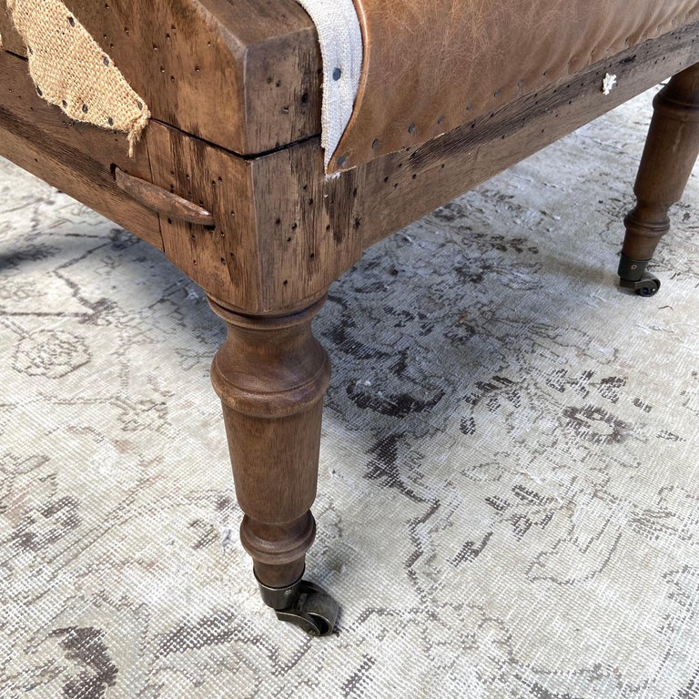 Linen and Leather Deconstructed Wing Back Chair with Caster Wheels For ...