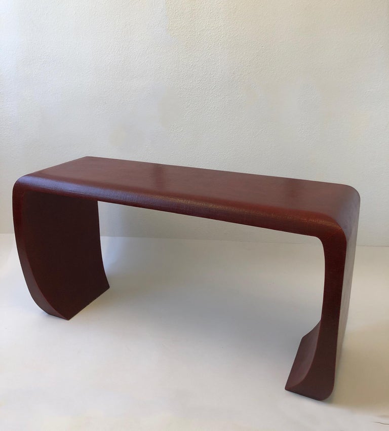 Linen Red Lacquered Sculpted Console Table at 1stDibs
