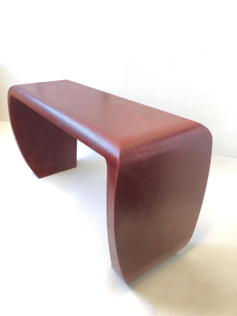 Linen Red Lacquered Sculpted Console Table at 1stDibs