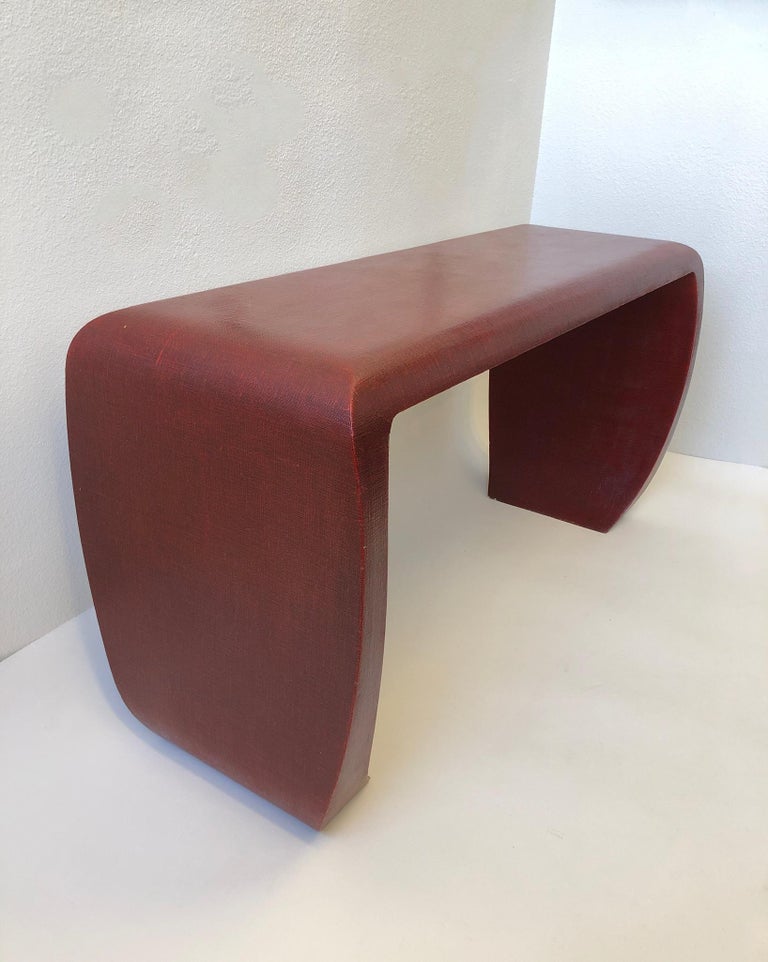 Linen Red Lacquered Sculpted Console Table at 1stDibs