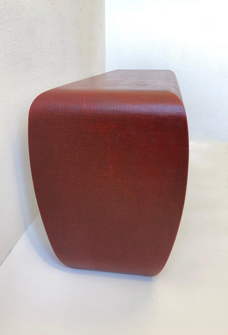 Linen Red Lacquered Sculpted Console Table at 1stDibs